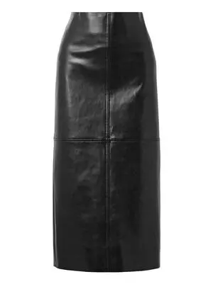 Another Tomorrow Paneled Faux Leather Midi Skirt - Black