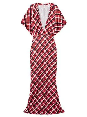 Norma Kamali Obie Checked Stretch-jersey Gown - Red