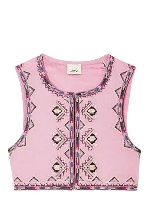 Isabel Marant Zaori Cropped Embellished Embroidered Silk-gauze Vest - Pink