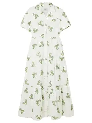 Erdem Embroidered Gathered Cotton Fil Coupé Midi Shirt Dress - Neutrals