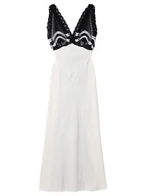 DIOTIMA Pavona Two-tone Crocheted Cotton-trimmed Twill Maxi Dress - Ivory