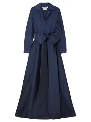 Bernadette Beatrice Belted Taffeta Maxi Shirt Dress - Blue