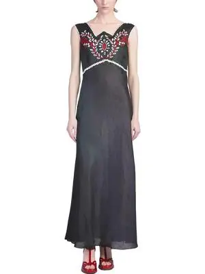 HOLY CAFTAN Embroidery-detail Maxi Dress - Black