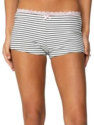 EDIKTED Sofi Striped Ribbed Shorts - White-and-black