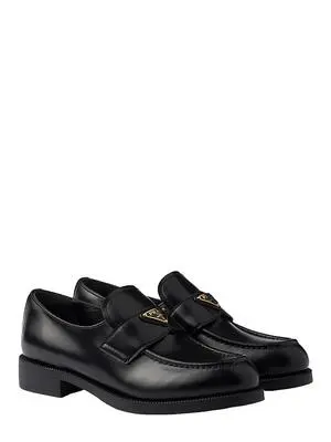 Prada Brushed Leather Loafers Black/gold