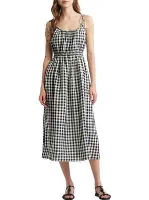 DÔEN Leslie Gingham Pleated Maxi Dress - Black Marilyn Gingham