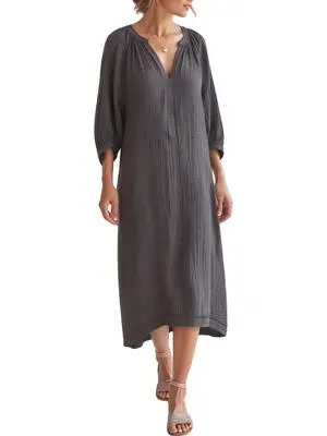 OCEAN+MAIN Gauze A-line Dress With Pockets - Charcoal