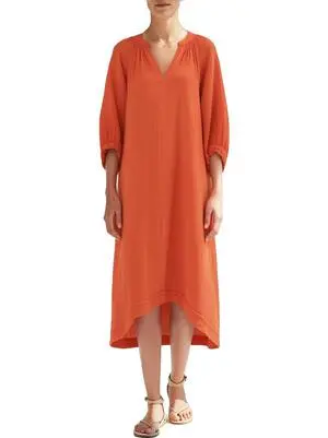 OCEAN+MAIN Gauze A-line Dress With Pockets - Saffron
