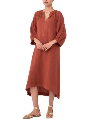 OCEAN+MAIN Gauze A-line Dress With Pockets - Terracotta