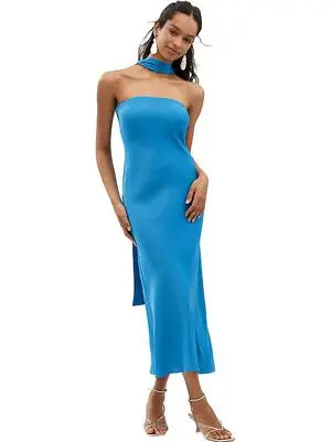 Bhldn Leah Strapless Scarf Slip Midi Dress - Blue