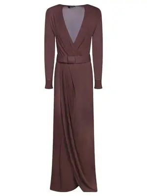 Dsquared2 Long Dress With Crossover V-Neck Brown