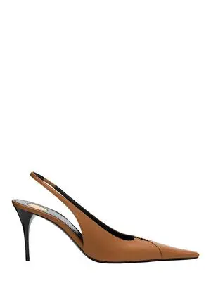Saint Laurent Babylone Leather Slingback Pumps - Chestnut