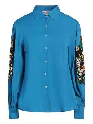 CONNOR & BLAKE Appliquéd Satin Shirt - Blue