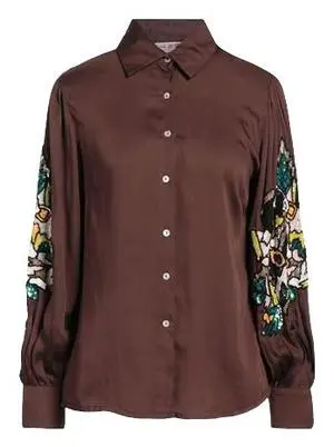 CONNOR & BLAKE Appliquéd Satin Shirt - Brown
