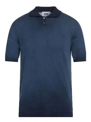 Alpha Studio ALPHA STUDIO Knitted Tie-Dyed Cotton Polo Shirt Navy