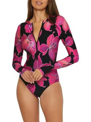 Trina Turk Fluery Zip Long Sleeve One-piece Swimsuit - Black Multi