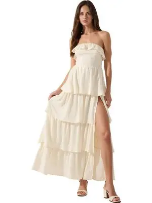 MODENAIRE Strapless Tiered Ruffle Maxi Dress - Cream