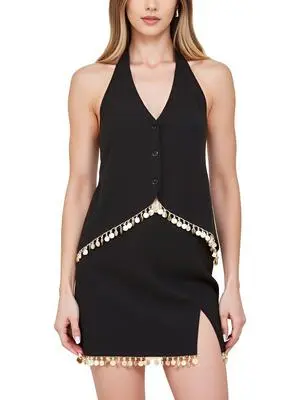 MODENAIRE Modenaire Halter Neck Vest And Mini Skirt Set Black