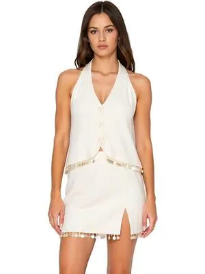MODENAIRE Modenaire Halter Neck Vest And Mini Skirt Set Ivory