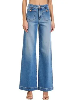 MODENAIRE High-waist Wide-leg Jeans With Patch Pockets - Light Blue