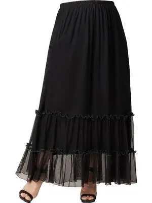 KIYONNA Isla Tiered Mesh Maxi Skirt - Black Noir