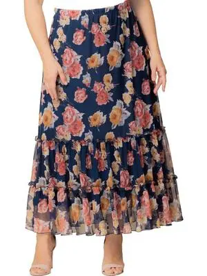 KIYONNA Isla Tiered Mesh Maxi Skirt - Brushed Florals