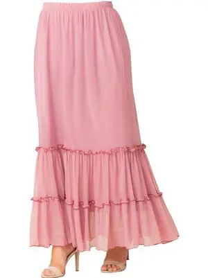 KIYONNA Isla Tiered Mesh Maxi Skirt - Rose Quartz