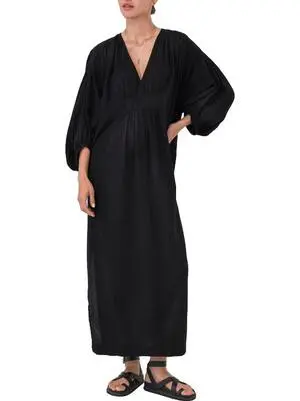 OCEAN+MAIN Ocean+main Rouched Shoulder Maxi Caftan Black