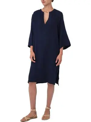 OCEAN+MAIN Short Gauze Tunic Dress With Pockets - Navy