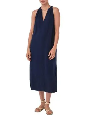 OCEAN+MAIN Sleeveless Gauze Midi Dress - Navy