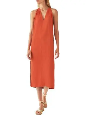 OCEAN+MAIN Ocean+main Sleeveless Gauze Midi Dress With Pockets Saffron