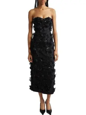 Michael Kors Floral Strapless Dress - Black