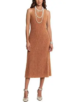 MODENAIRE Hand-embellished Midi Dress - Brown / Tan