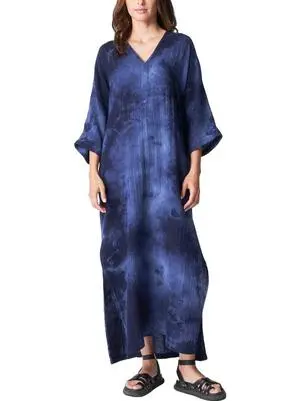 OCEAN+MAIN Gauze Arc Seam Caftan - Blue White