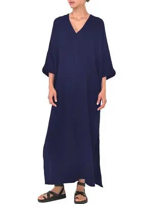 OCEAN+MAIN Gauze Arc Seam Caftan - Navy