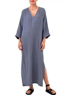 OCEAN+MAIN Gauze Arc Seam Caftan - Petrol