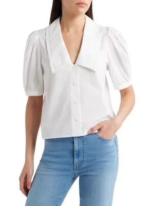 FRAME Cotton Sailor Button-Up Top White