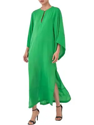 OCEAN+MAIN Wide Sleeve Silk Tunic Dress Green
