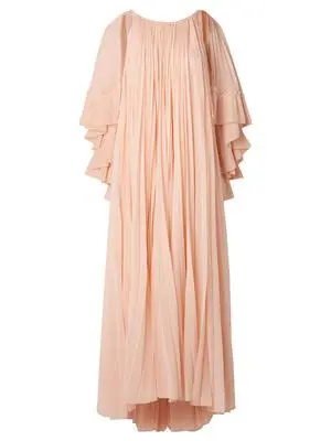 Zimmermann Illuminate Cape-effect Pleated Maxi Dress - Orange