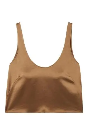 LESET Barb Scoop Cropped Washed-satin Tank - Brown