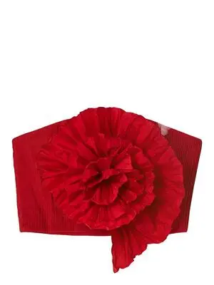 ANDRES OTALORA No Me Olvides' Appliquéd Pleated Taffeta Top - Red
