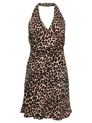 REFORMATION Delanie Leopard Print Halterneck Dress - Neutrals
