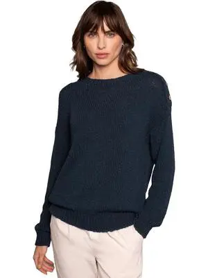 CELTIC & CO. Slub Knit Button Detailed Sweater Navy