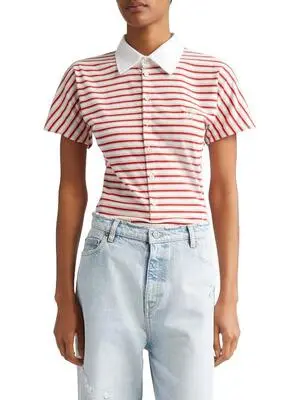 GOLDEN GOOSE Journey Stripe Cotton Polo - Papyrus/ Haute Red