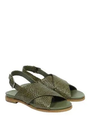 CELTIC & CO. Leather Woven Crossover Sandal - Olive