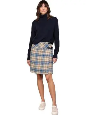 CELTIC & CO. Knee Length Plaid Kilt - Oatmeal / Denim