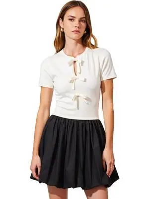 MODENAIRE Knit And Poplin Mini Dress - White /black