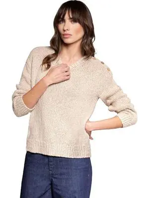 CELTIC & CO. Slub Knit Button-detailed Sweater - Oatmeal