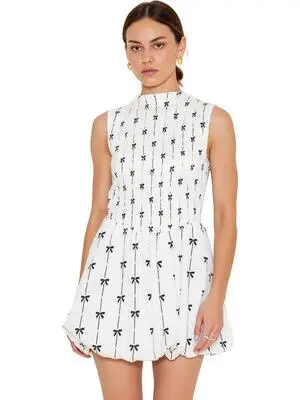 MODENAIRE Sleeveless Mini Dress With Bow Embroidery - White / Black