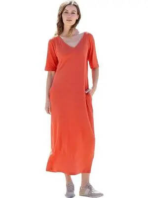 CELTIC & CO. Linen Blend V Neck Midi Dress Burnt Orange